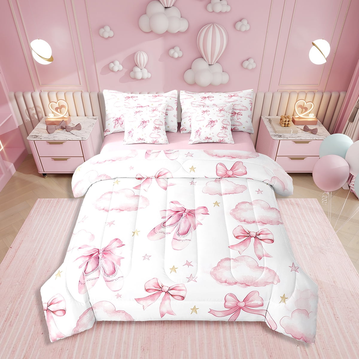 7 Pieces Pink Bowknot Comforter Twin,Ballet Shoes Dancer Princess ...
