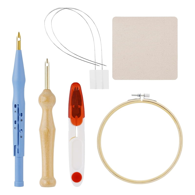 7 Pieces Punch Needle Set, Adjustable Punch Embroidery Kit with Fabric ...