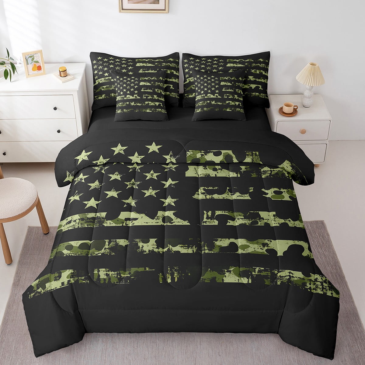 7 Pieces Queen American Flag Bedding Sets For Boys Camouflage Comforter ...
