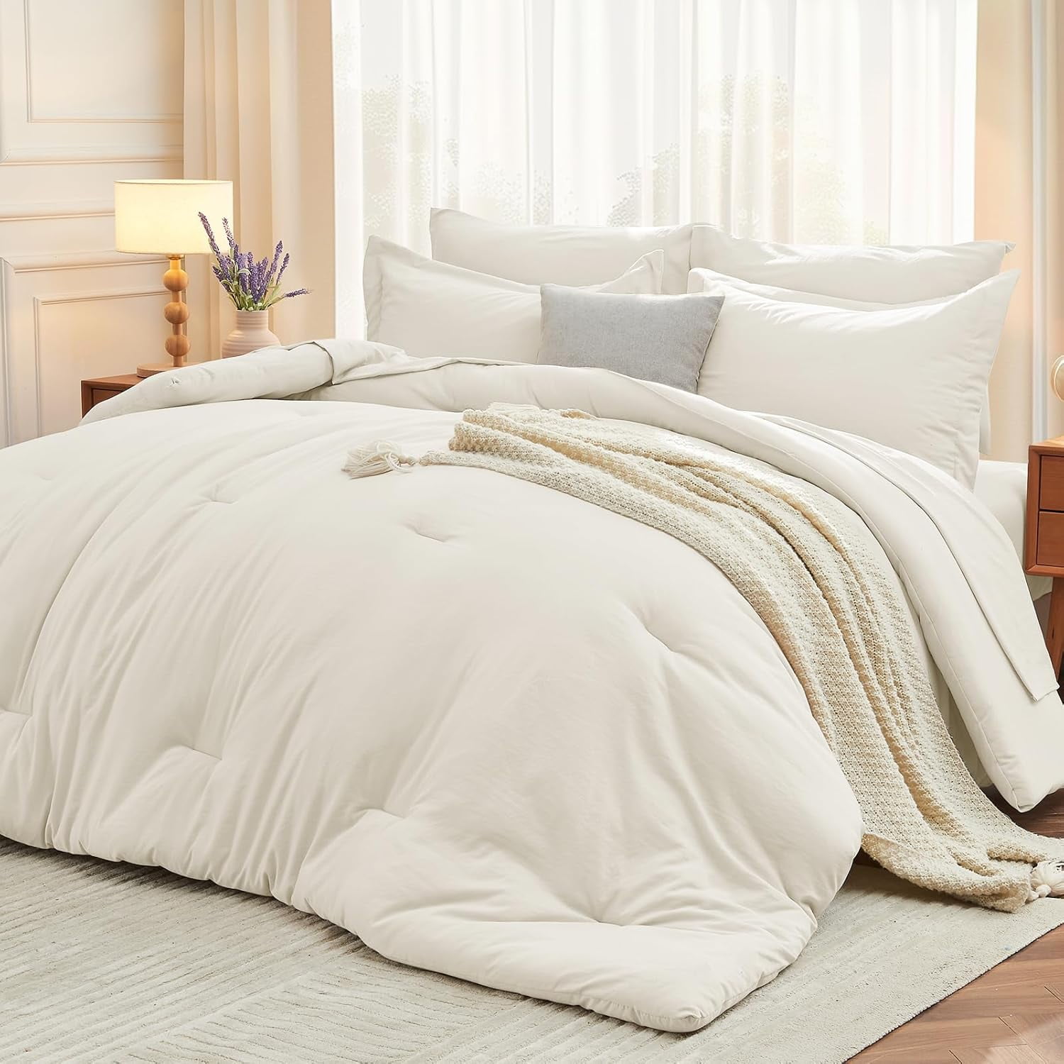 7 Pieces Queen Comforter Set, Soft Bed in a Bag Queen Size, All Season ...