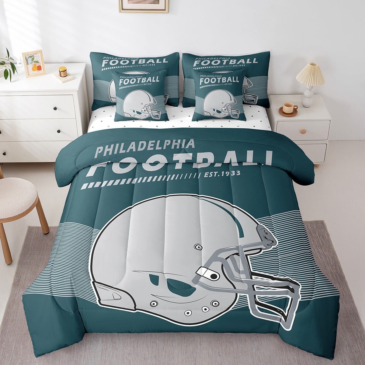 7 Pieces Queen Size American Football Comforter Set with Sheets Sports ...