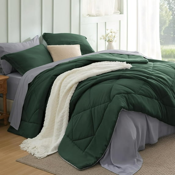7-Pieces Reversible Grey King Size Bedding Set, All Season Down ...