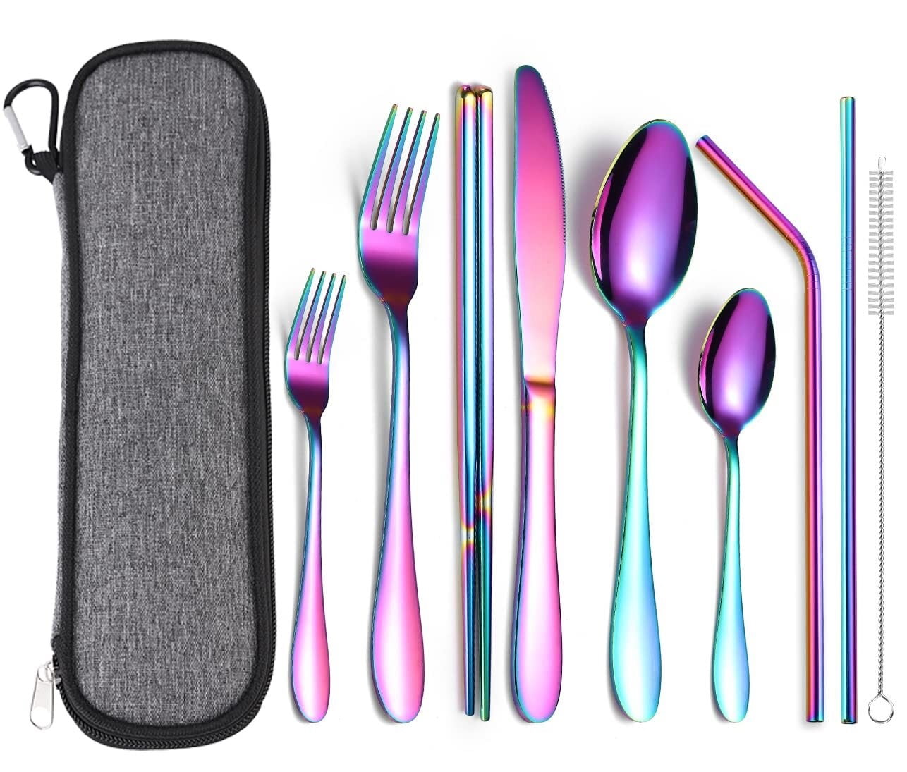 7 Pieces Stainless Steel Flatware Set Portable Reusable Cutlery Set ...