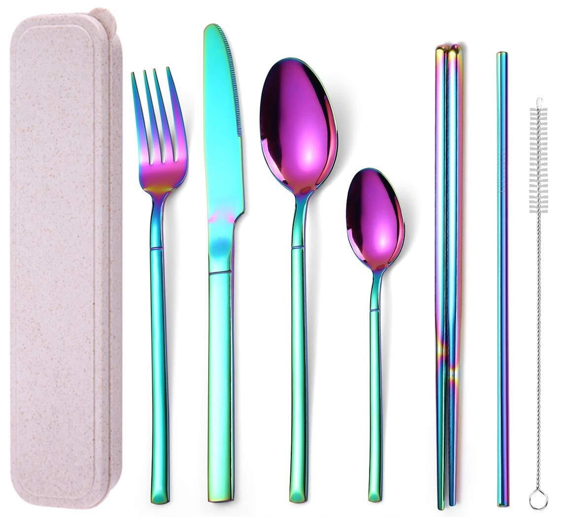 7 Pieces Stainless Steel Flatware Set Portable Reusable Cutlery Set ...