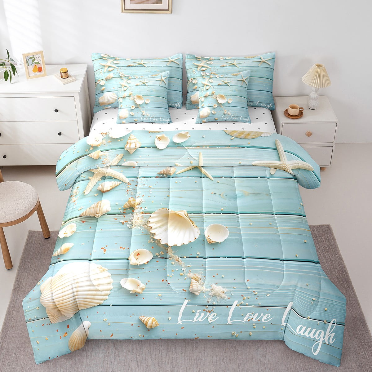 7 Pieces Summer Beach Bedding Queen Size Tropical Ocean Sea Comforter ...