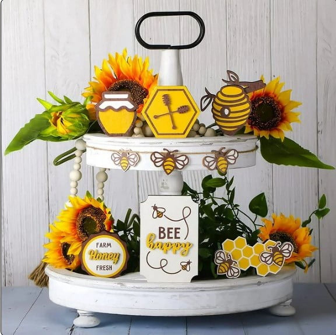 7 Pieces Summer Tiered Tray Decor Honey Bee Tier Tray Decor Farmhouse ...