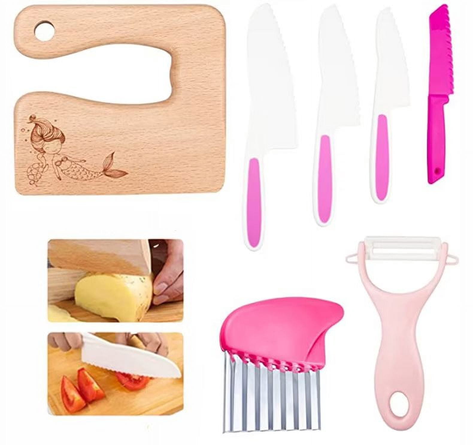 7 Pieces Wooden Kids Kitchen Knife Include Wood Kids Safe Knives ...