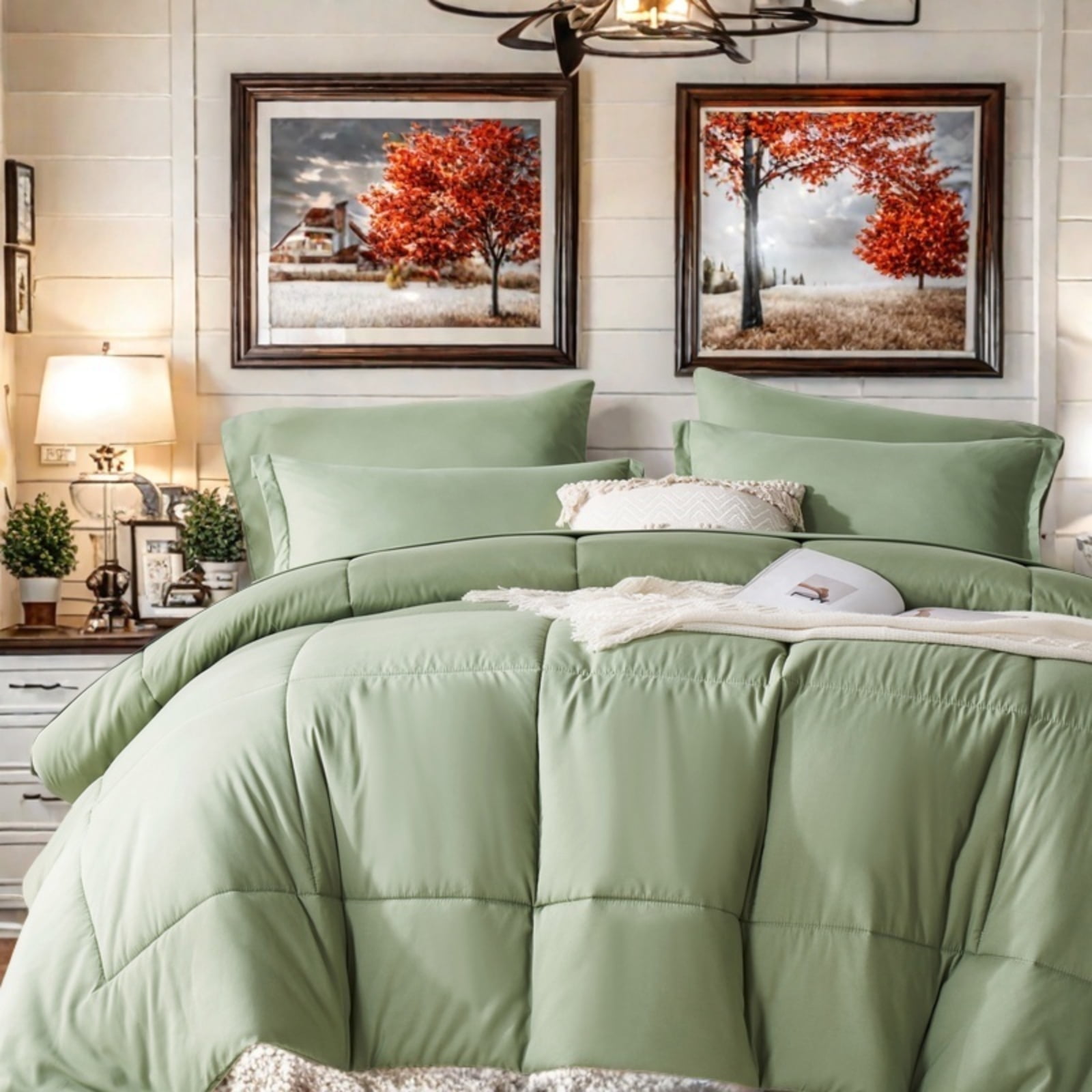 Davulos 7 Pieces King Lightweight Solid Green Comforter Set for All ...