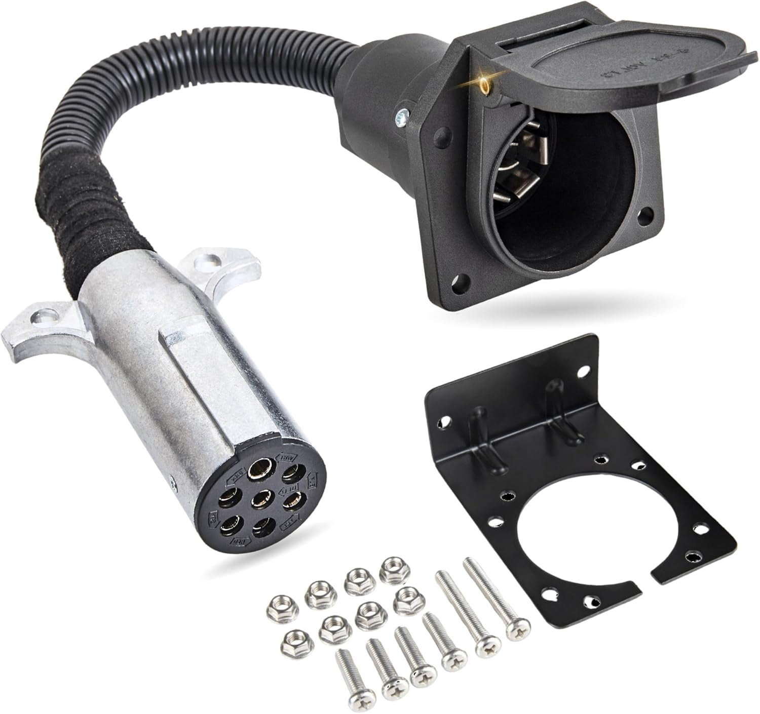 7-Pin Circular to 7-Pin Flat Adapter for Tractor Towing, 7-Pole ...