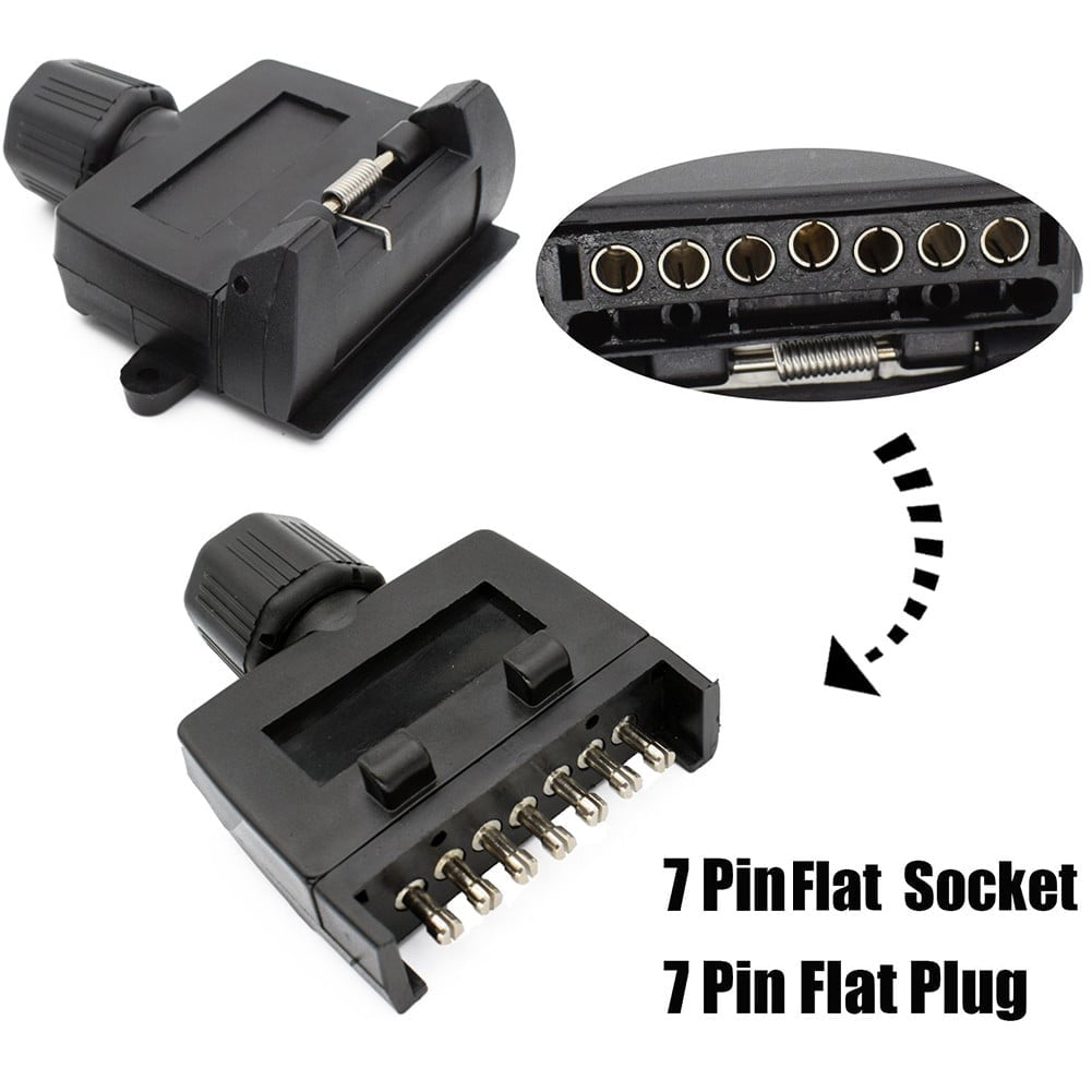 7 Pin Flat Trailer Plug Male & Female Socket Set Caravan Boat Adaptor ...