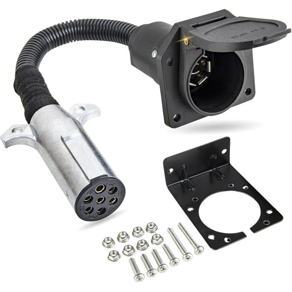 7 Pin Round to 7 Pin Flat Adapter for Tractor Towing, 7 Pole Round to 7 ...