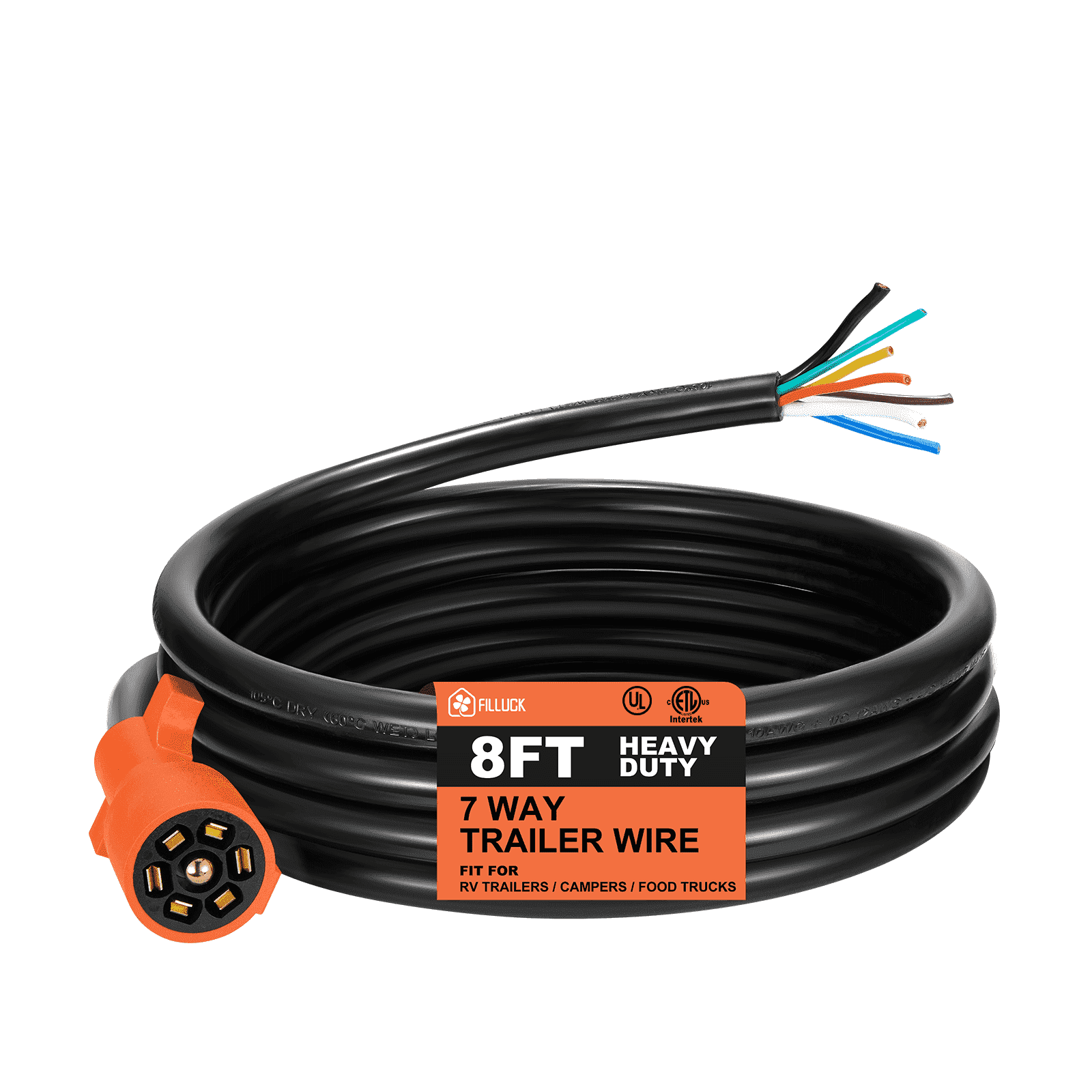 Filluck 7-Way RV Trailer Connector - Heavy Duty Waterproof Cable with ...