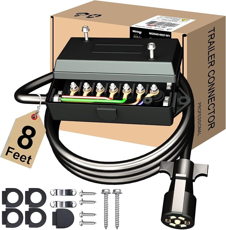 7 Pin Trailer Wiring Harness with 7 Gang Junction Box - 6 Feet, Heavy ...