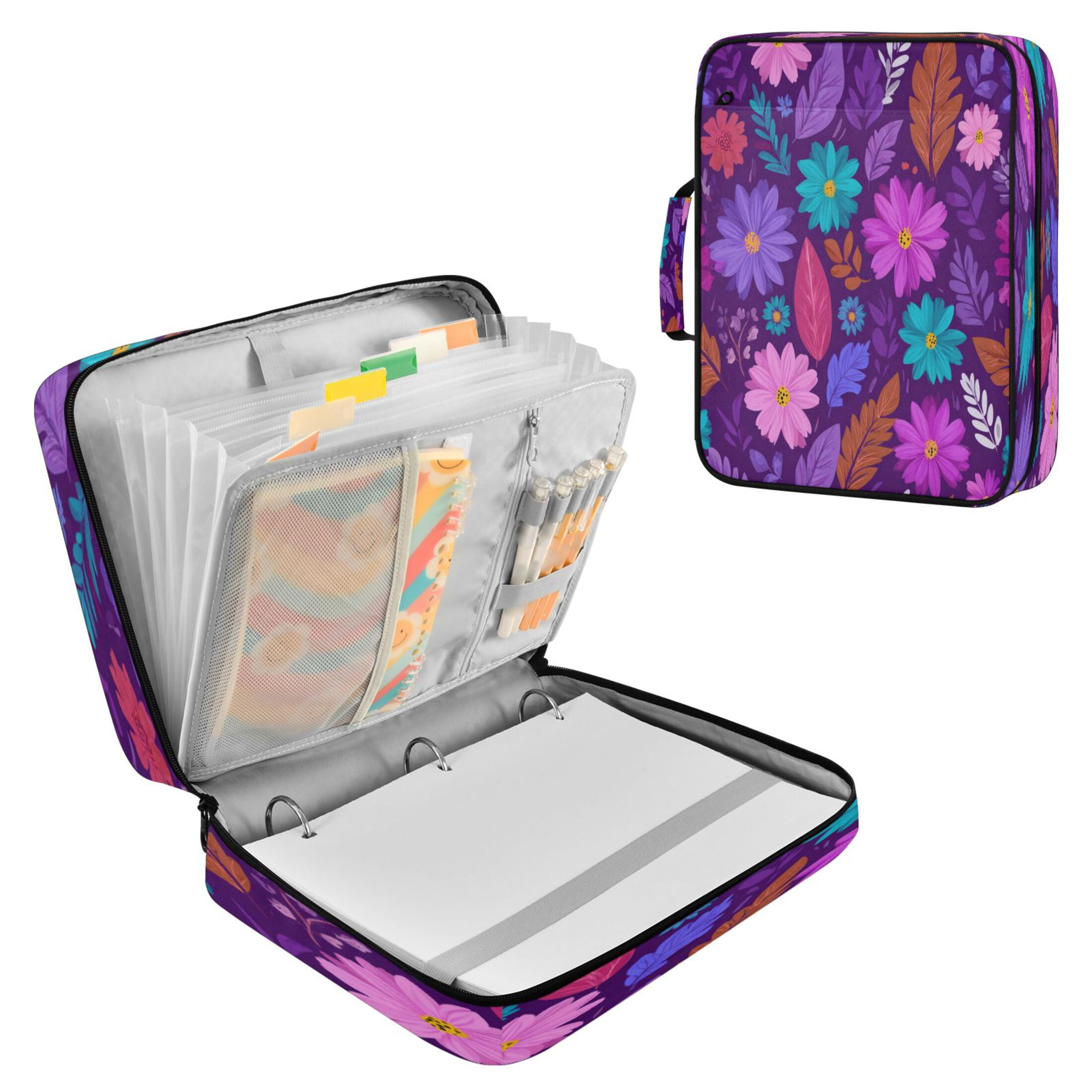 7-Pocket Expanding Filing Folder with 3-Ring Binder Portable Document ...
