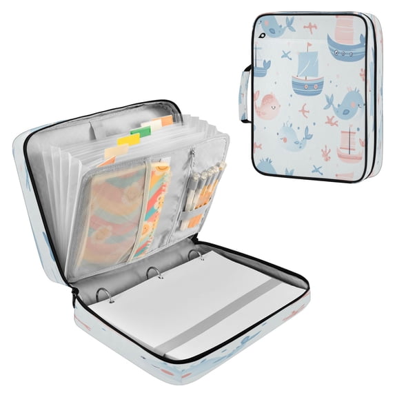 7-Pocket Expanding Filing Folder with 3-Ring Binder Portable Document ...