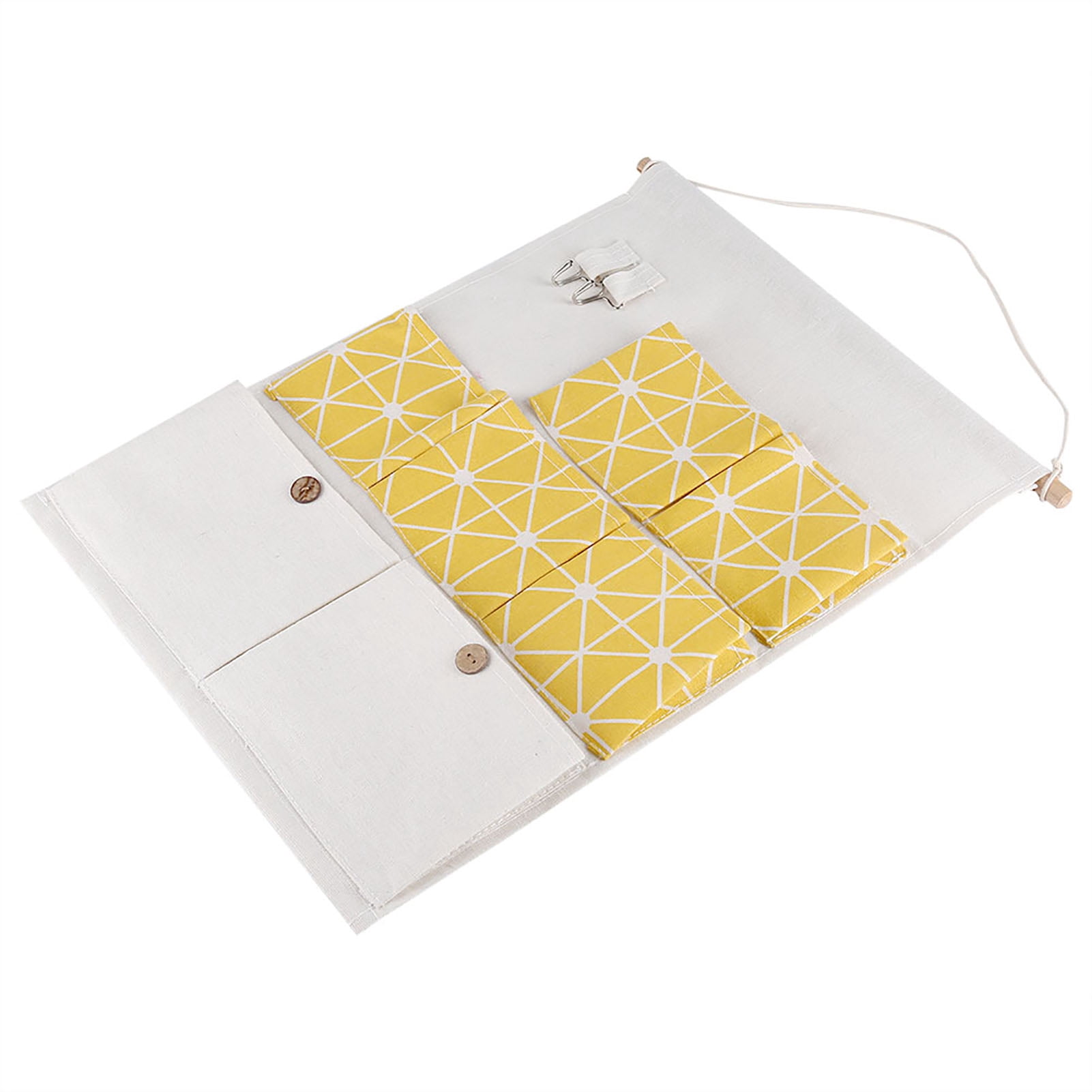 7 Pocket Organizer for Bedroom & Home Yellow Linen Wall Storage Pouches ...