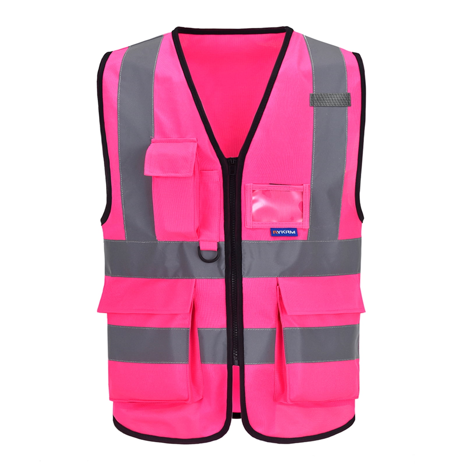 7 Pockets Pink High Visibility reflective safety vest Zipper Front ...