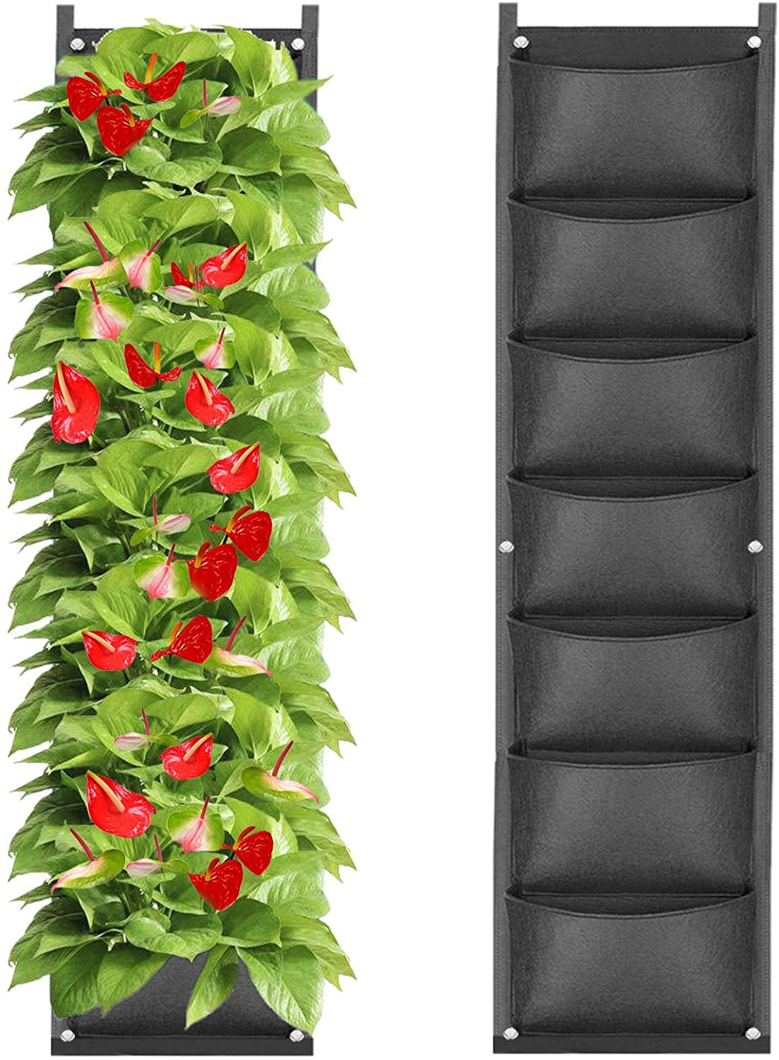 7 Pockets Vertical Hanging Planter, Wall Mount Garden Grow Bag for ...
