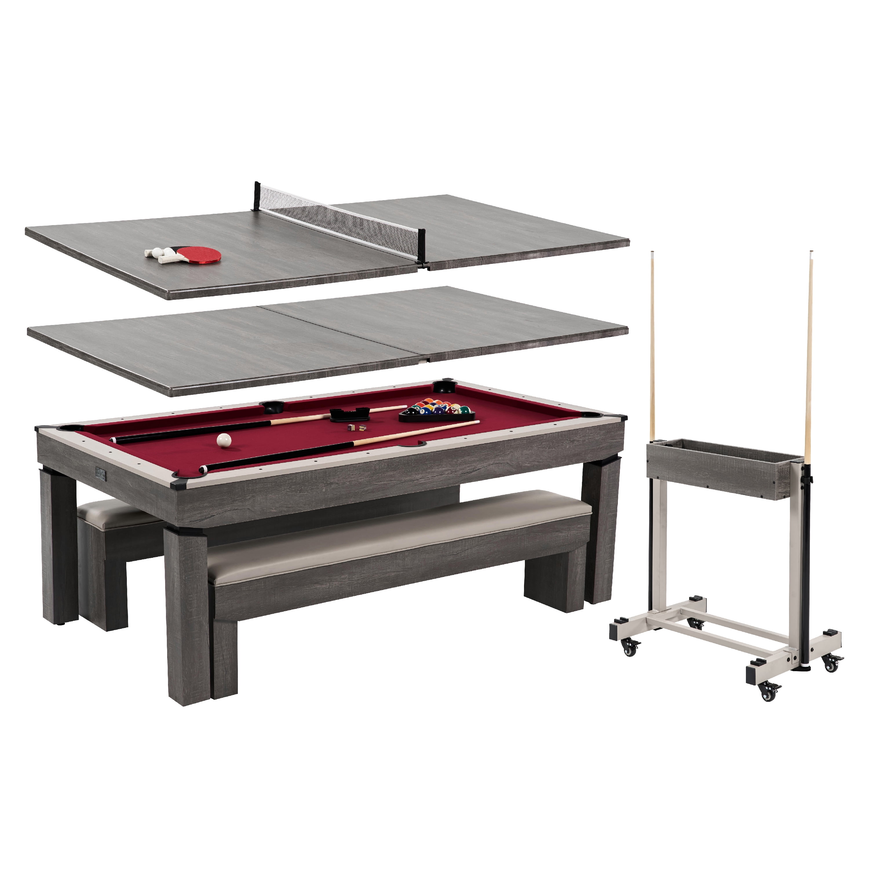7' Pool Table, 3-in-1 Dining Top & Table Tennis with Game Accessories ...
