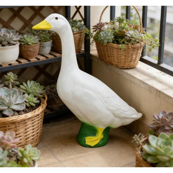 7" Porch Goose Figurine, Creative Clean Painted Green Goose Feet Party ...
