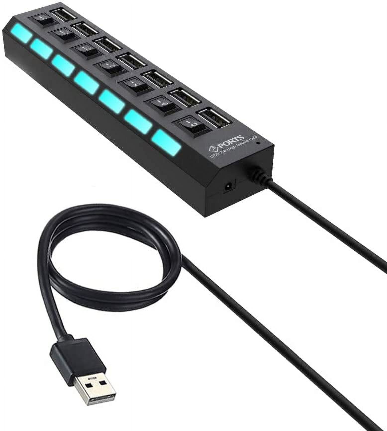 7 Port High Speed USB 2.0 Hub w/Individual Power Switches On Off and ...