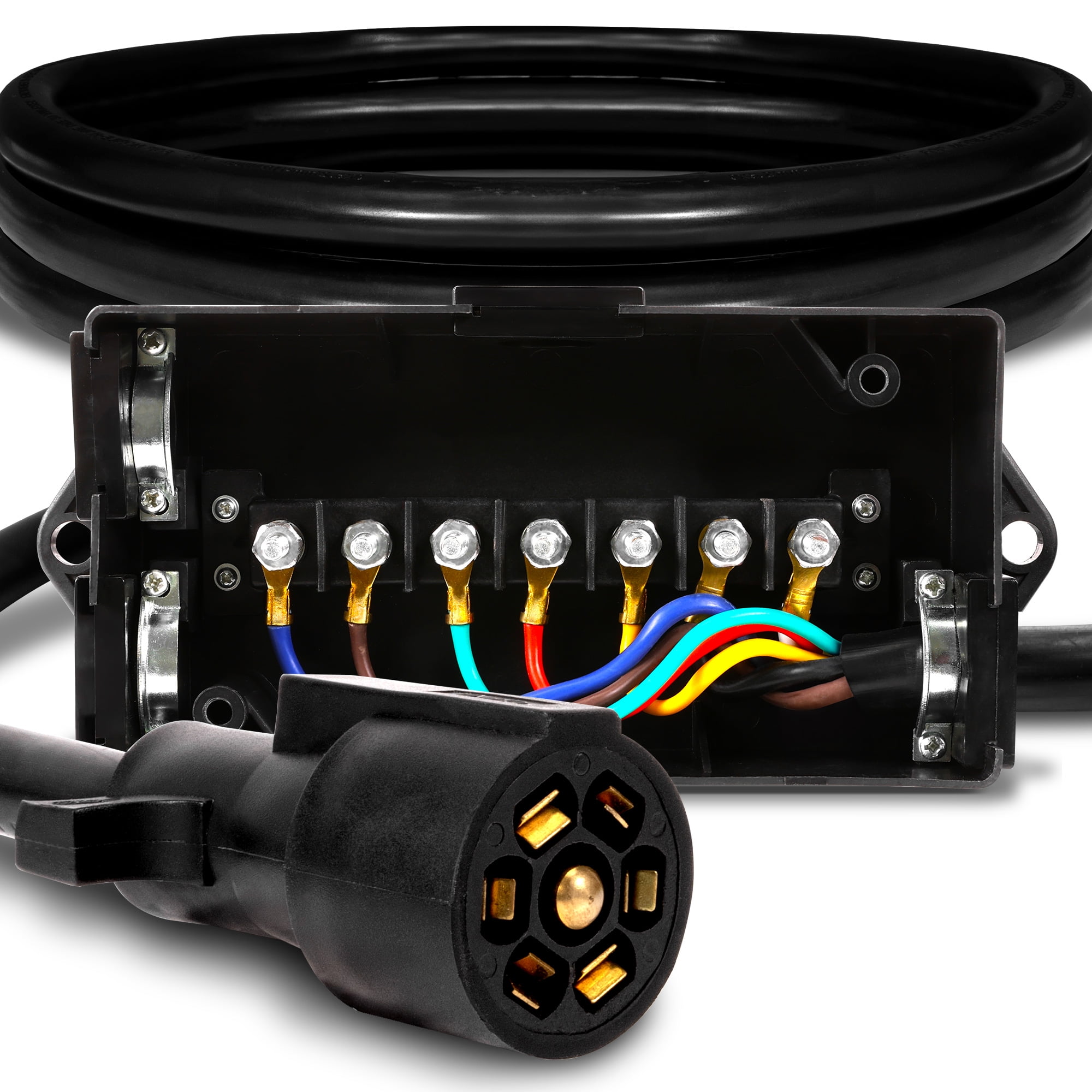 7-Port Trailer Wiring Junction Box w/ 8ft Cord [Steel Studs] [Stickers ...