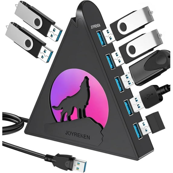7-Port USB 3.0 Hub, Vertical USB Hub Splitter with RGB Lighting,5Gbps ...