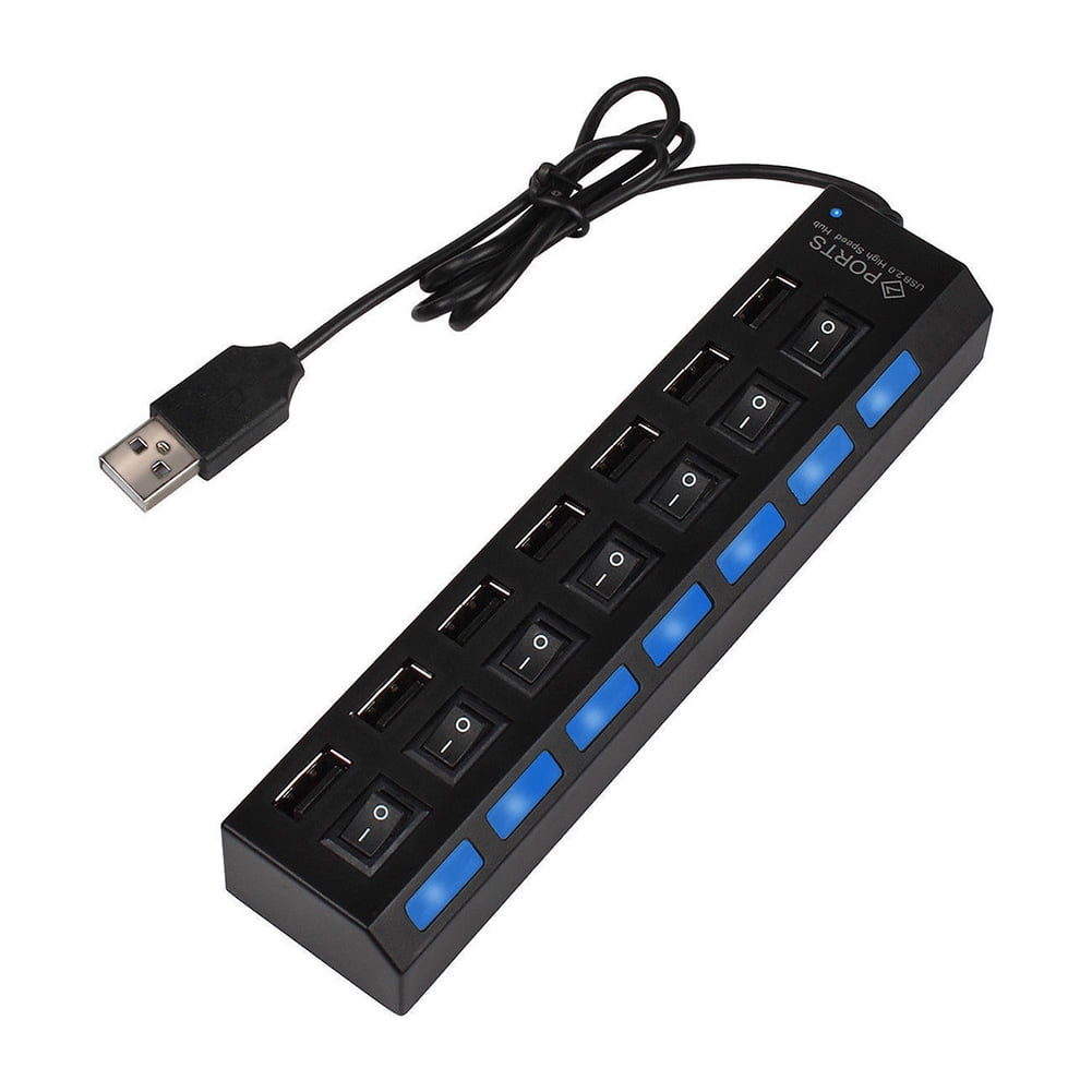 7 Ports USB 2.0 High Speed Power ON/OFF Switch Hub Adapter for Computer ...