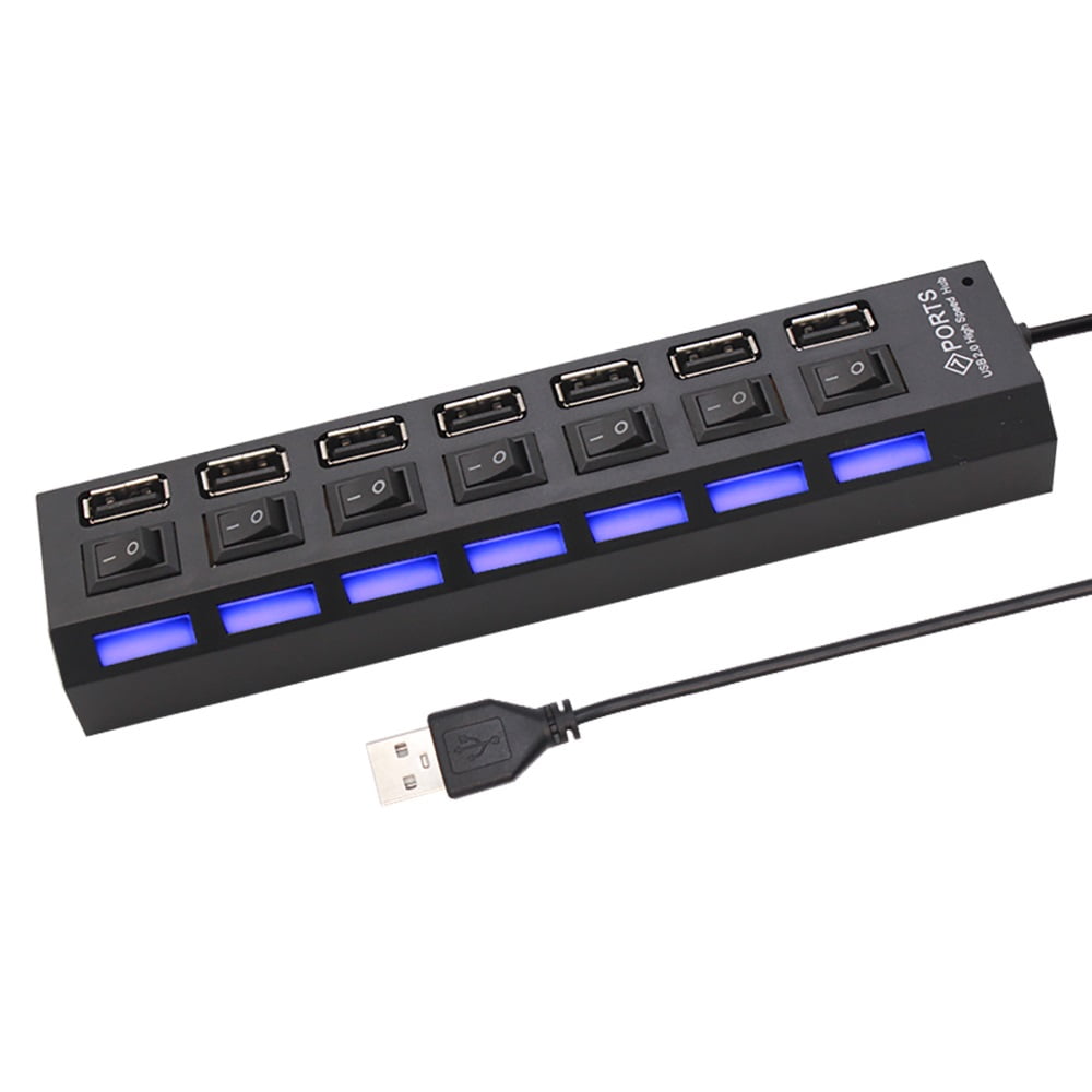 7 Ports USB 2.0 Hub USB Hub Multi USB Splitter Hub Use Power Adapter 4/ ...