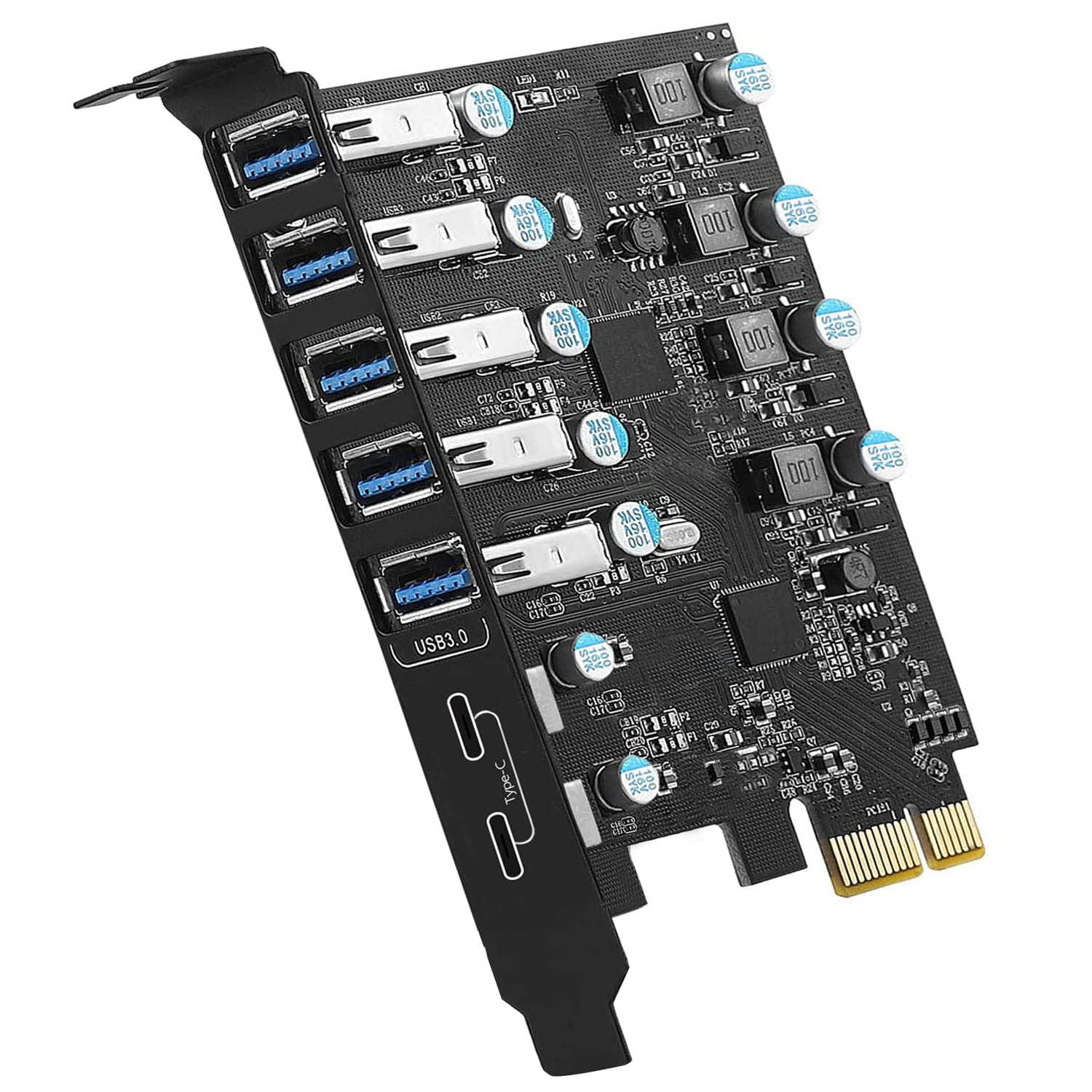 7-Ports USB PCIe Card KEF16 Super Speed (5X USB 3.0 A,2X USB-C) PCIe ...