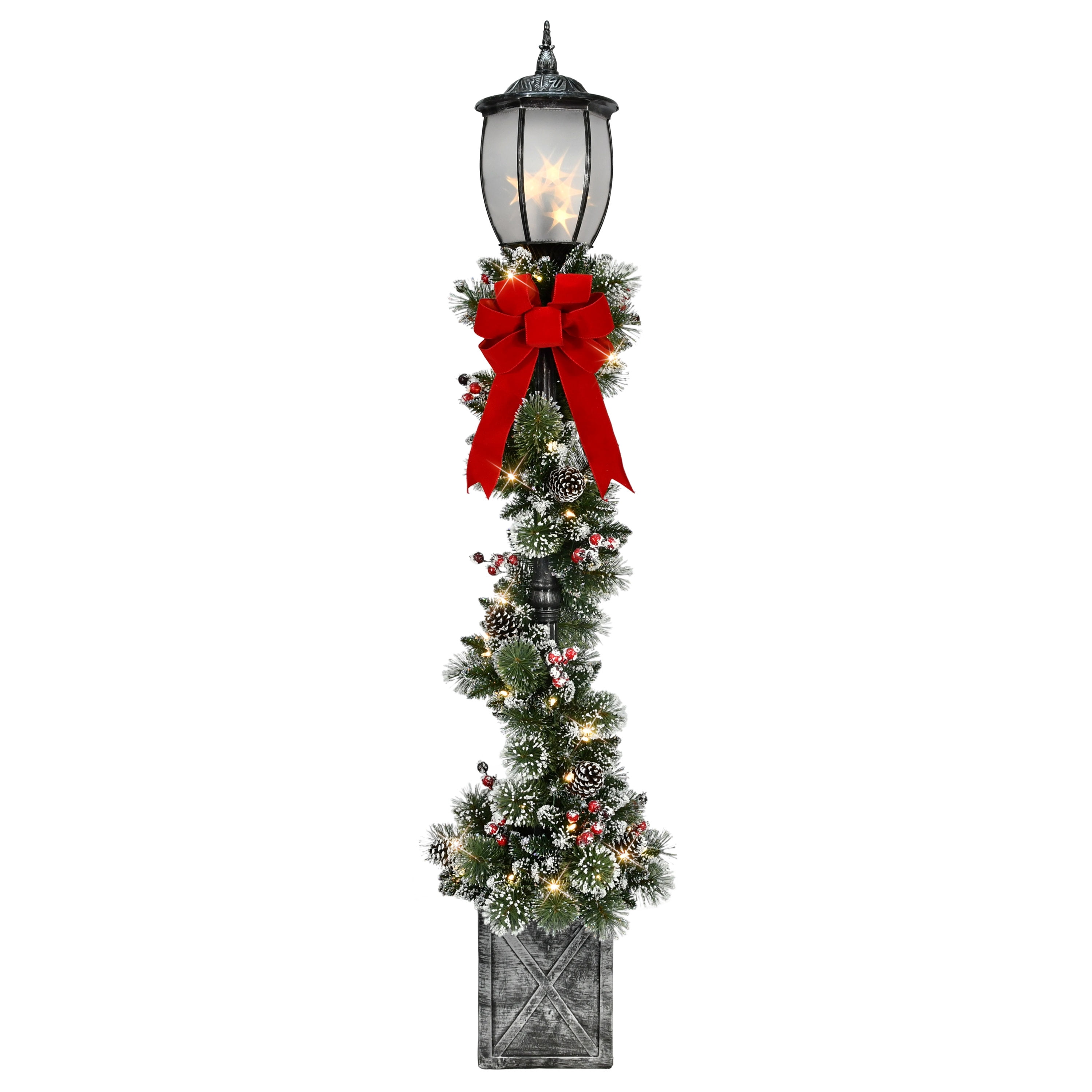 7' Pre-Lit Potted Lamp Post with Warm White LED Lights - Walmart.com
