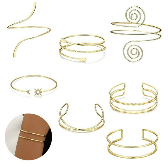 7 Premium Pcs Arm Cuff Jewelry for Women Upper Arm Cuff Bangle Band Armlet Adjustable Arm Cuff ...