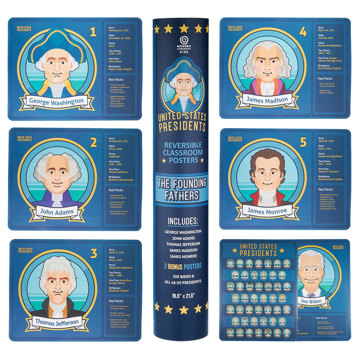 7 Presidents Posters Founding Fathers Pack - All 46 presidents In Order ...