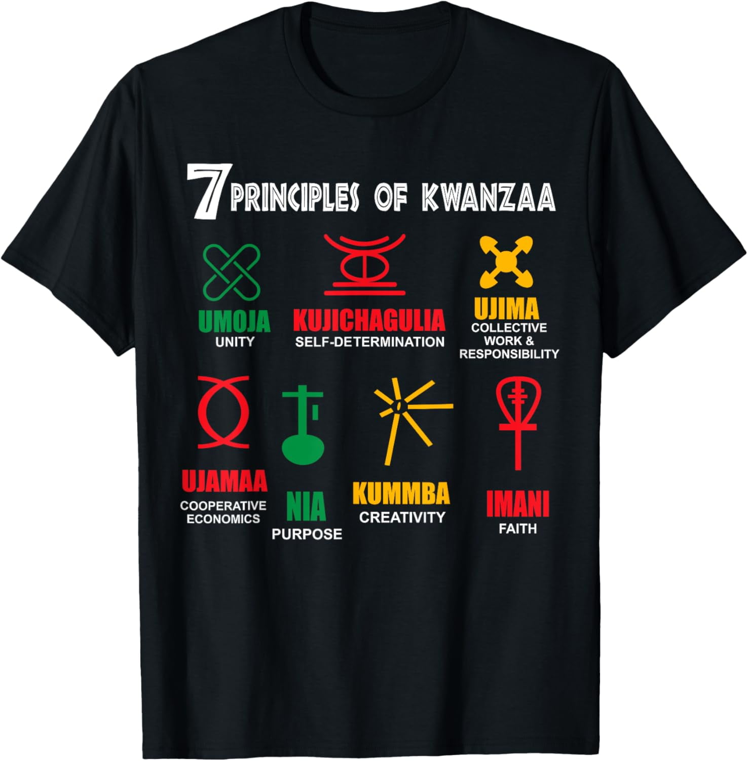 7 Principles Of Kwanzaa T-Shirtmen and women can wear, black, white ...