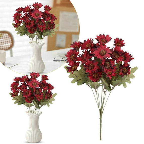 7-Pronged Artificial Mums Flowers Faux Chrysanthemums Fall Plants for ...