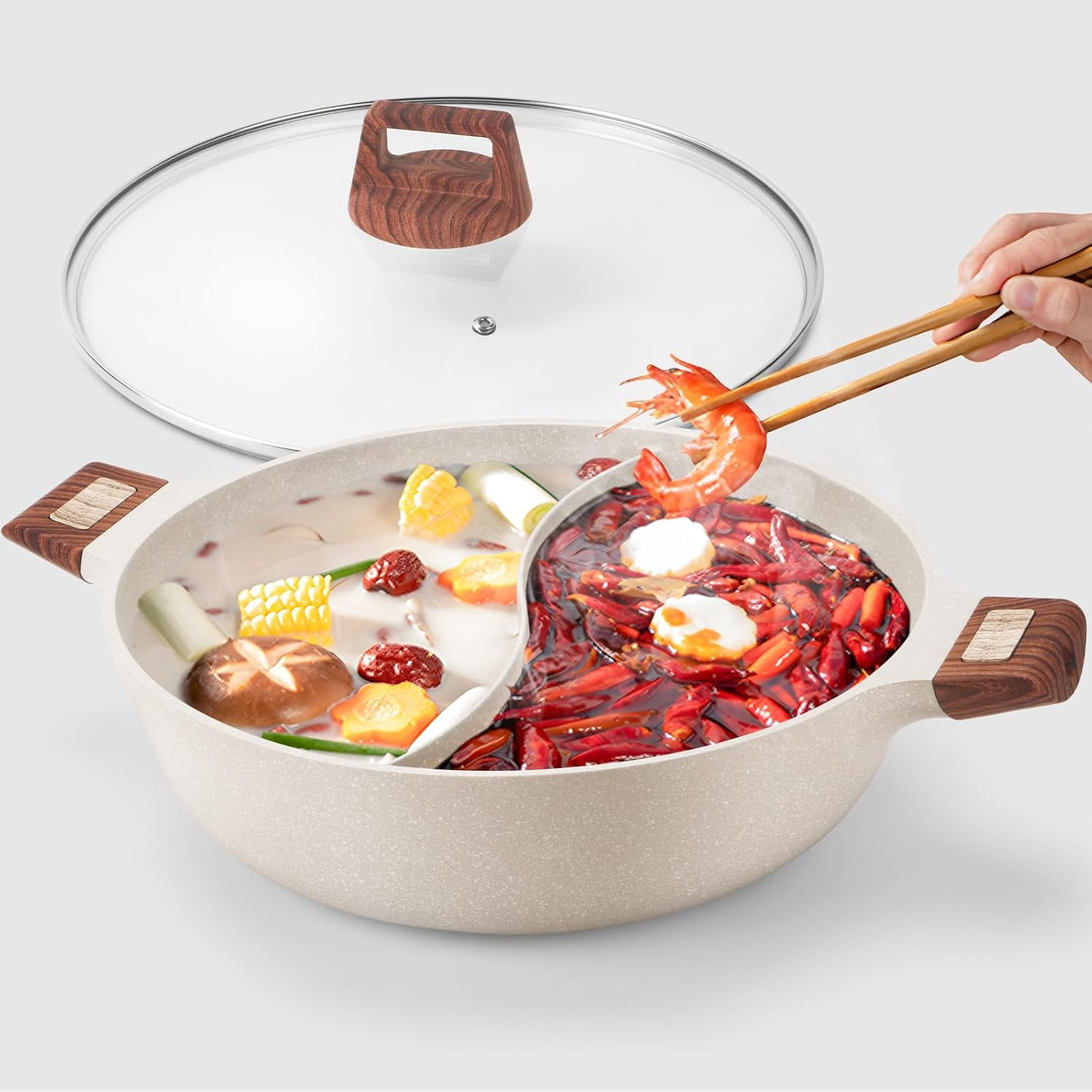 7-QT Shabu Shabu Hot Pot with Divider Double Flavor Divided Stockpot ...