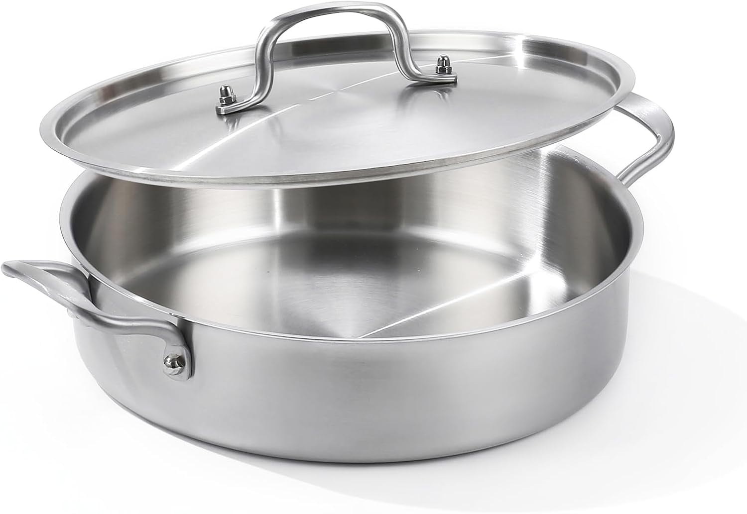 7 Quart Tri-Ply Stainless Steel Saute Pan, 12-inch Deep Frying Pan with ...