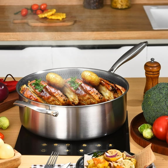 7 Quarts Hybrid Non Stick Tri-Ply Stainless Steel Sauté Pan with Lid ...
