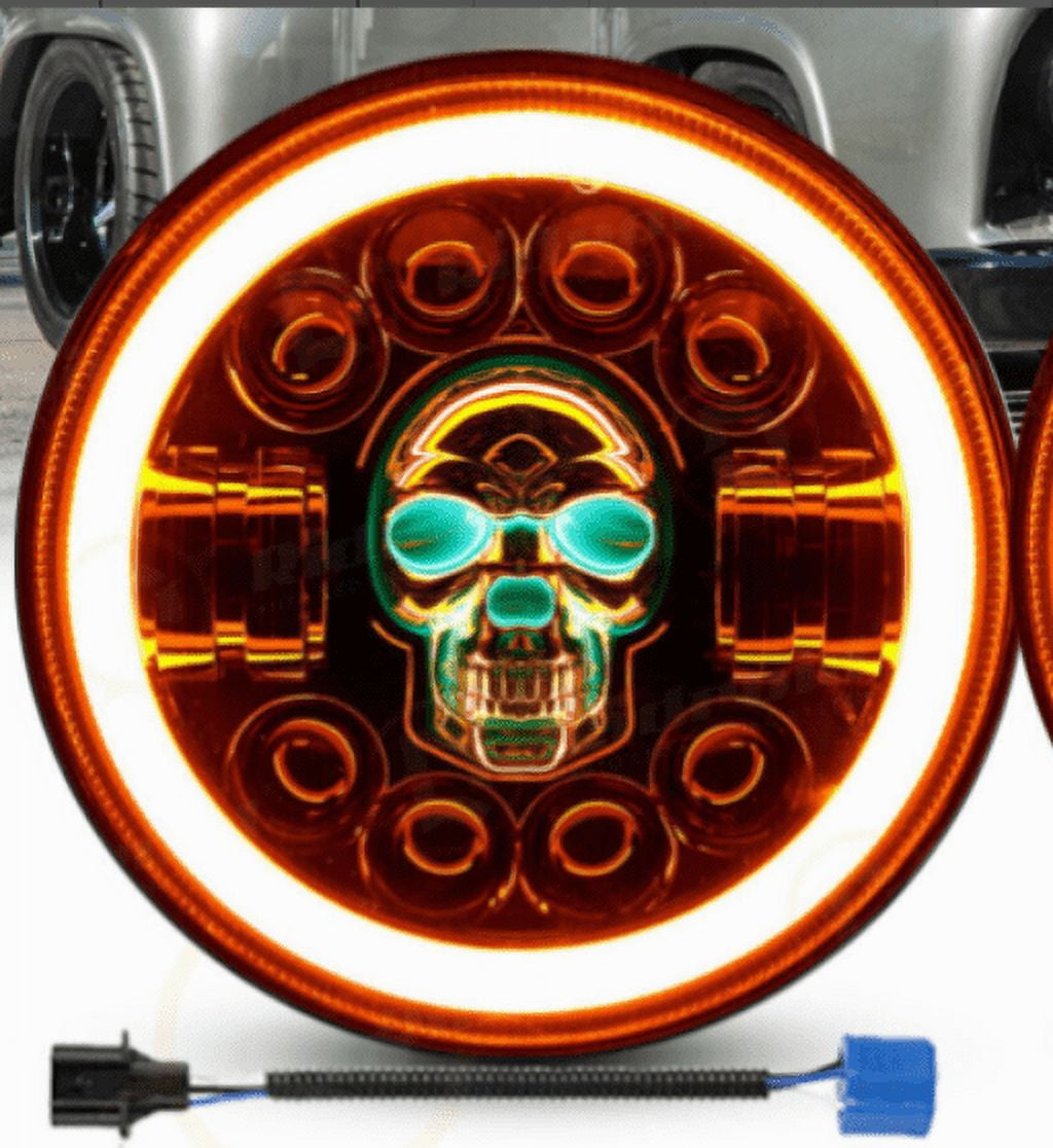 7" RGB LED Headlights Halo Skull DRL for Universal Vehicles - Walmart.com