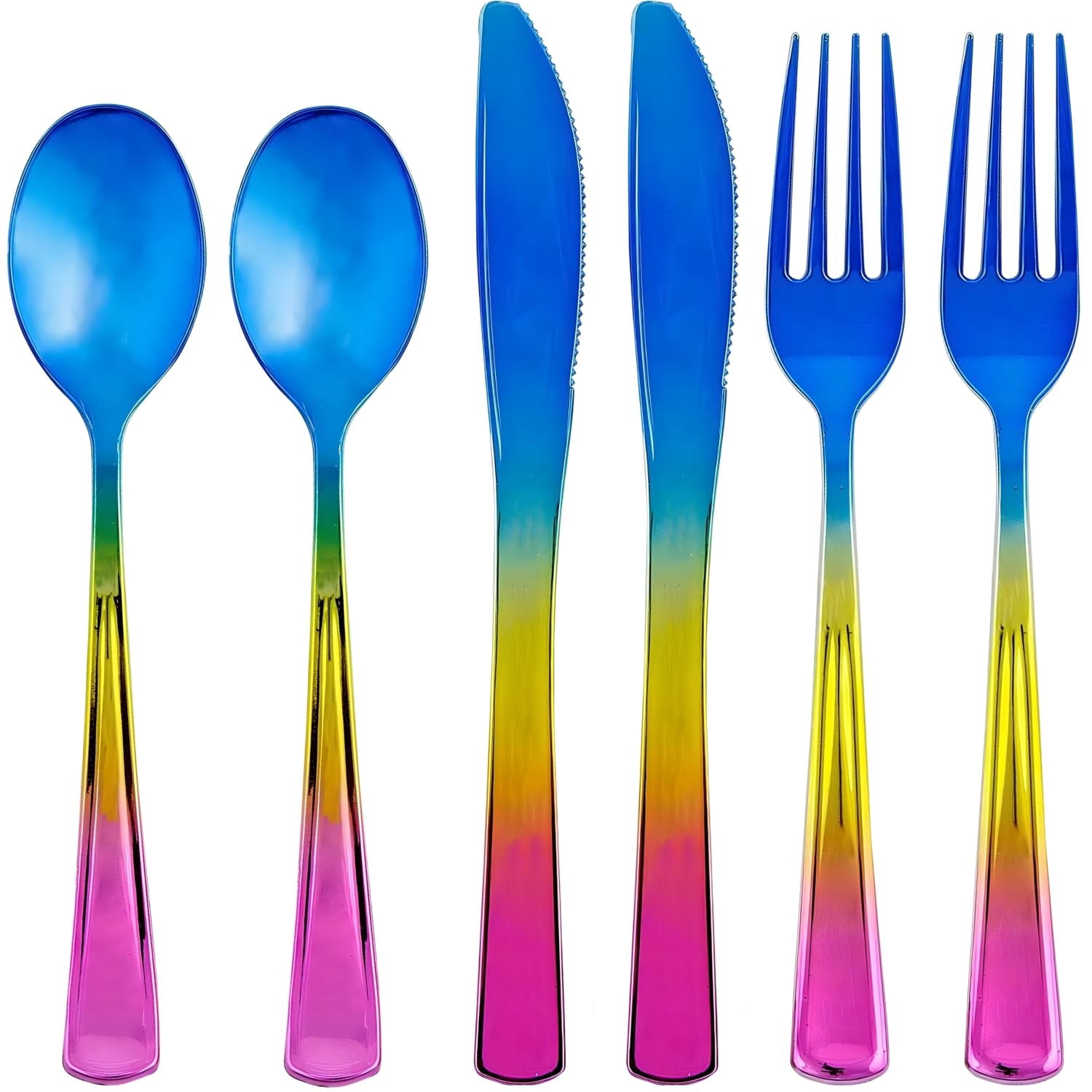 7" Rainbow Metallic Fork, Knife and Spoon Plastic Cutlery Sets - 24 Ct ...