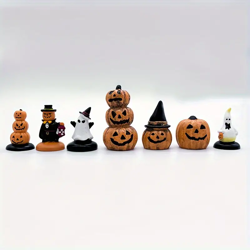 7 Resin Halloween Mini Pumpkin Decoration Set - Pumpkin Ghost Doll ...