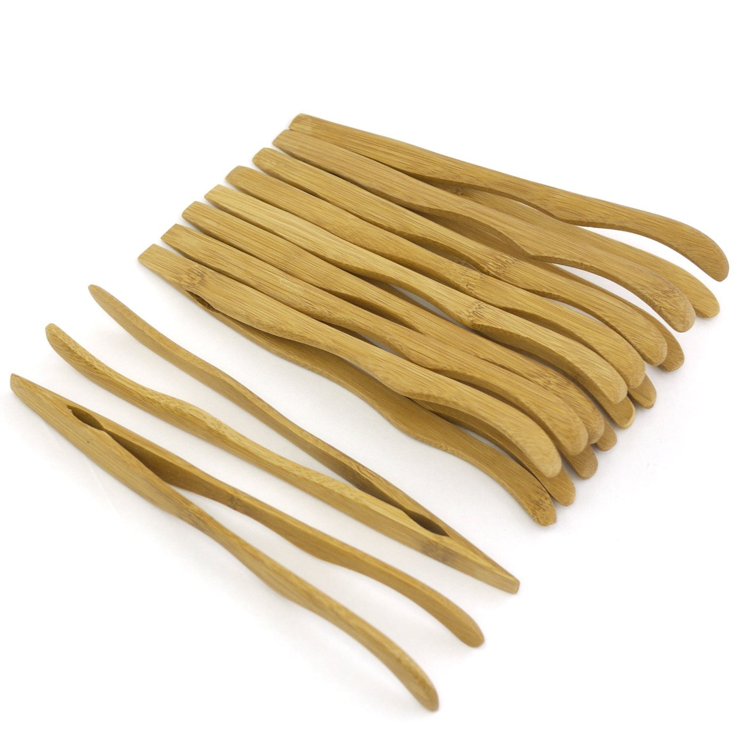 7" Reusable Bamboo Wood Tongs, Curved Arms, Carbonized Brown - by ...