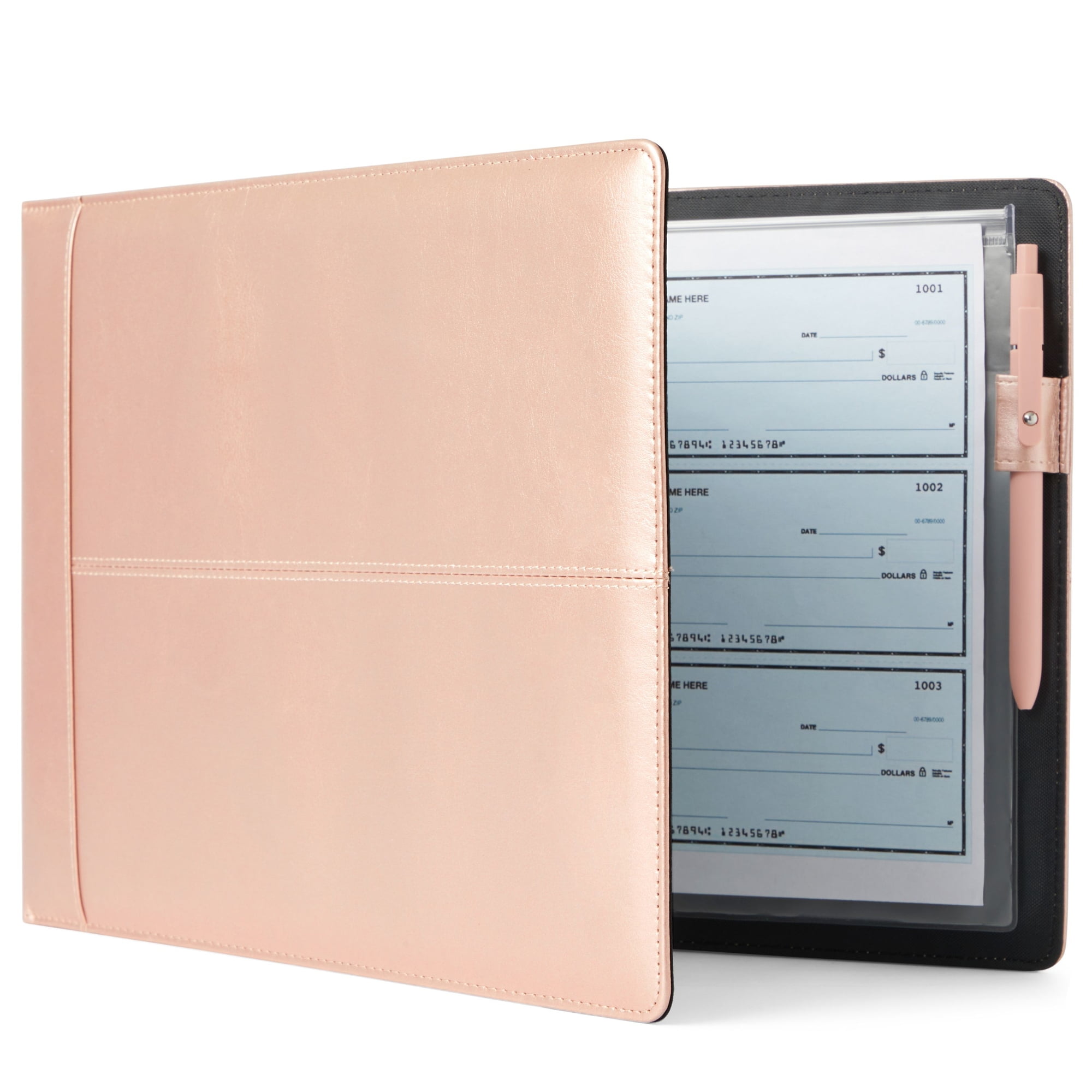 Rose Gold 7-Ring Checkbook Organizer with Pockets for 600 Checks ...