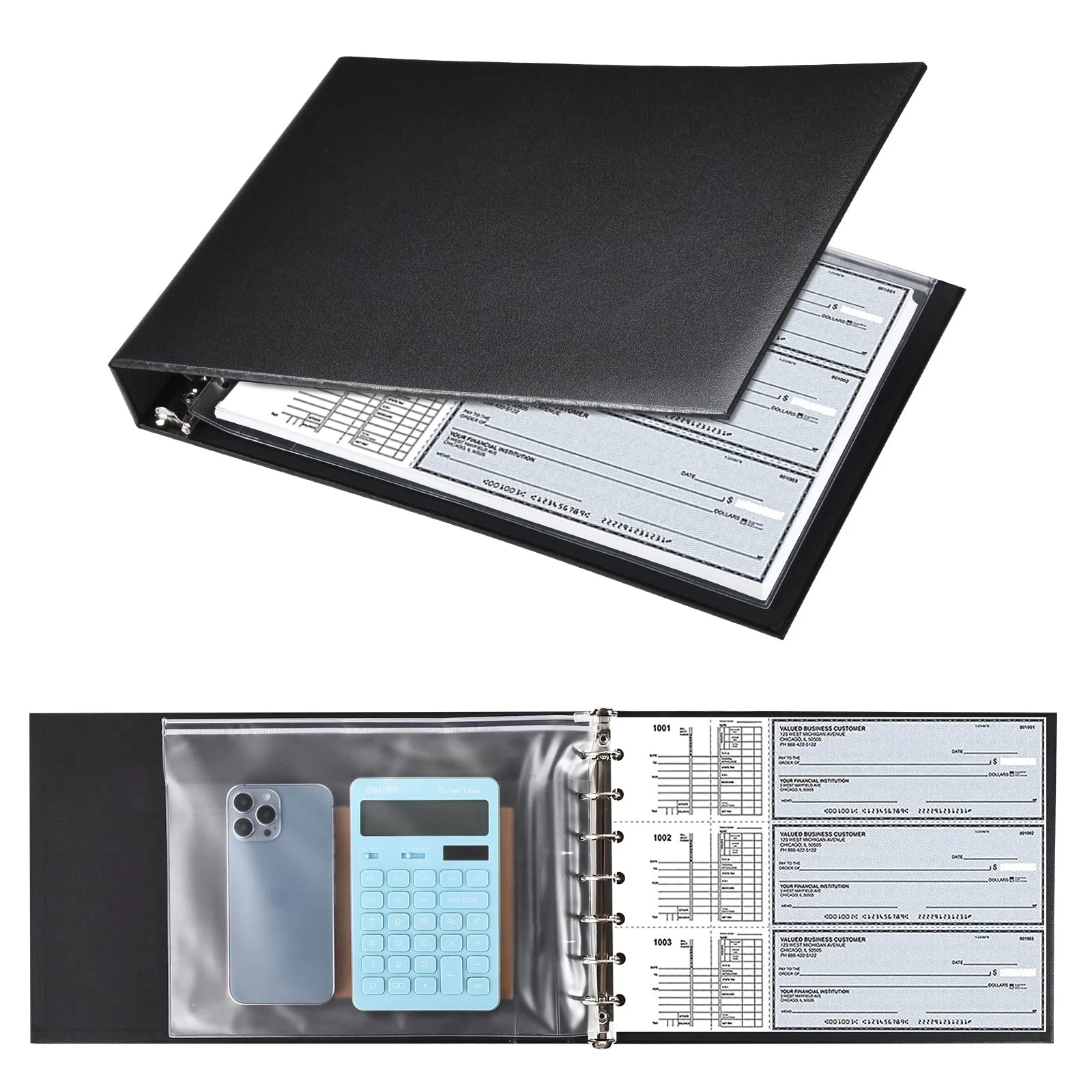 7 Ring Check Binder, 3-On-A-Page Business Checkbook Holder, 500 Checks ...