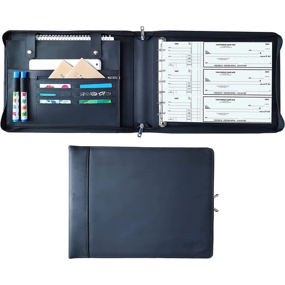 7 Ring Check Binder for Business Checks, Checkbook Binder with Zipper ...