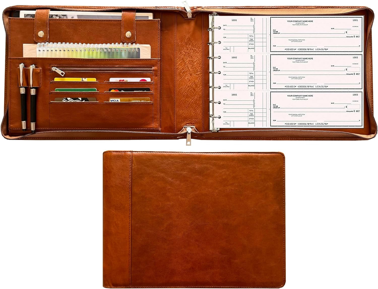 7 Ring Check Binder for Business Checks, Checkbook Binder with Zipper ...