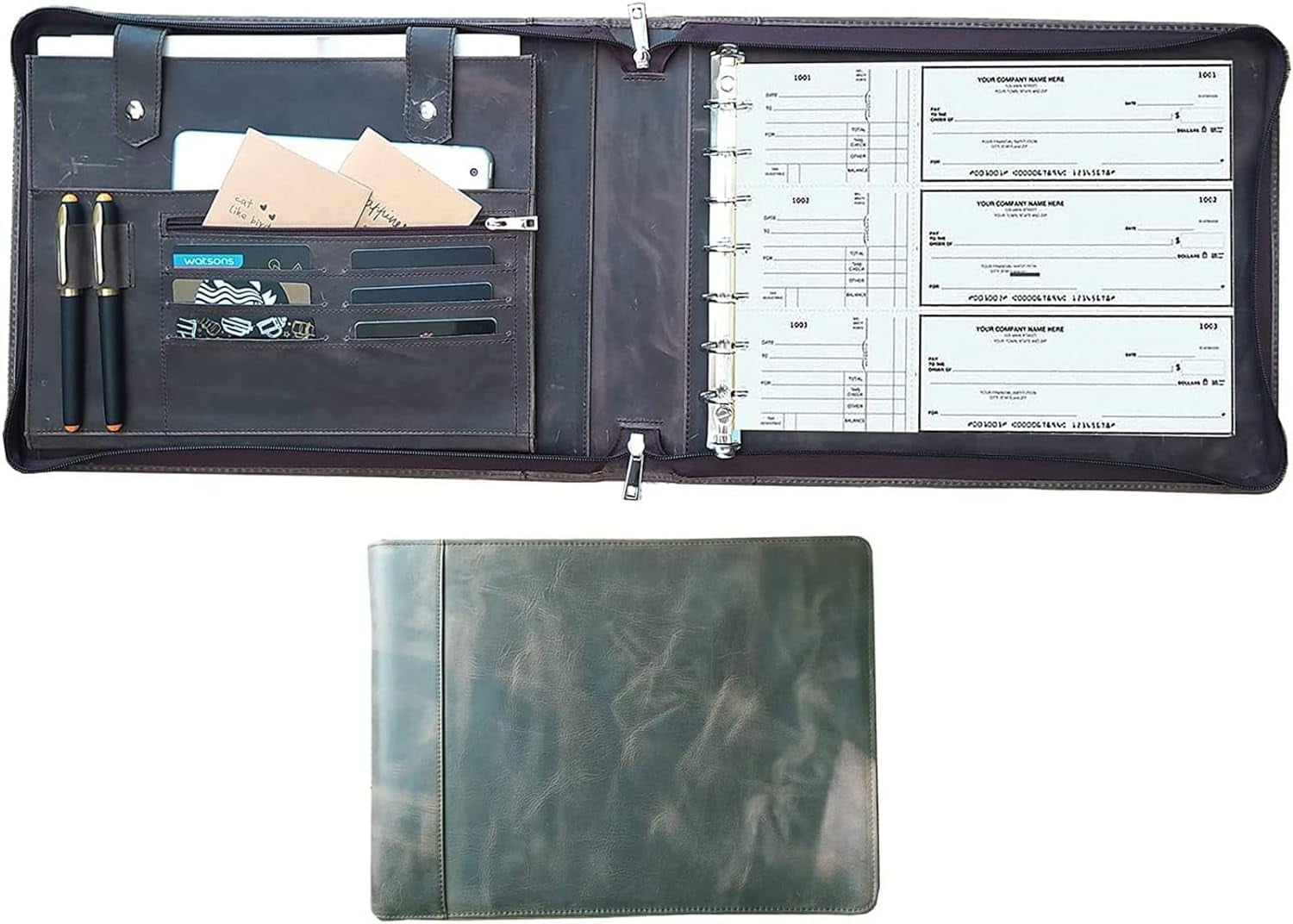 7 Ring Check Binder for Business Checks, Checkbook Binder with Zipper ...