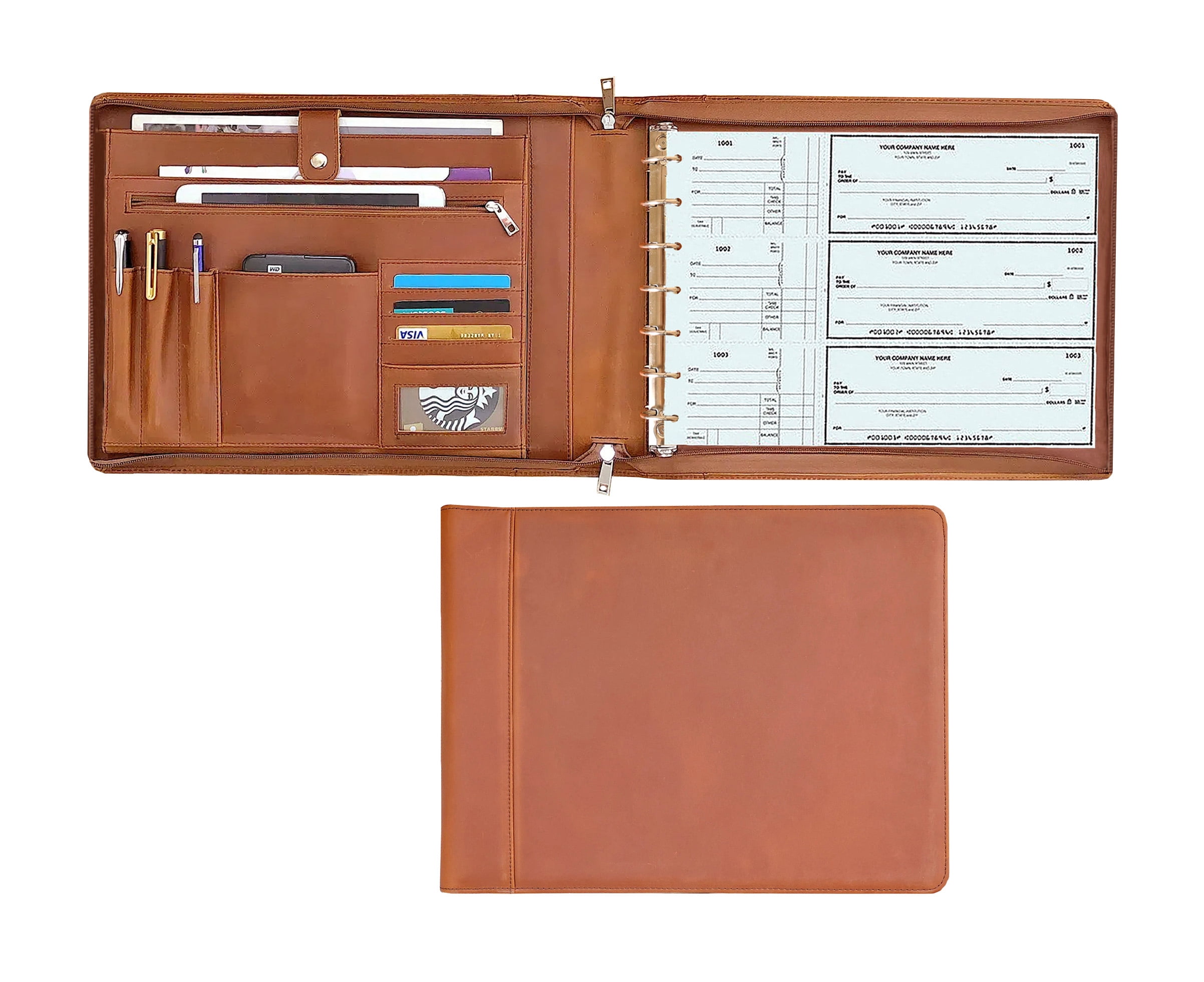 7 Ring Check Binder for Business Checks, Checkbook Binder with Zipper ...