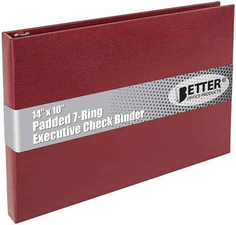 7 Ring Executive Check Binder with Zipper Pouch, Padded Burgundy ...