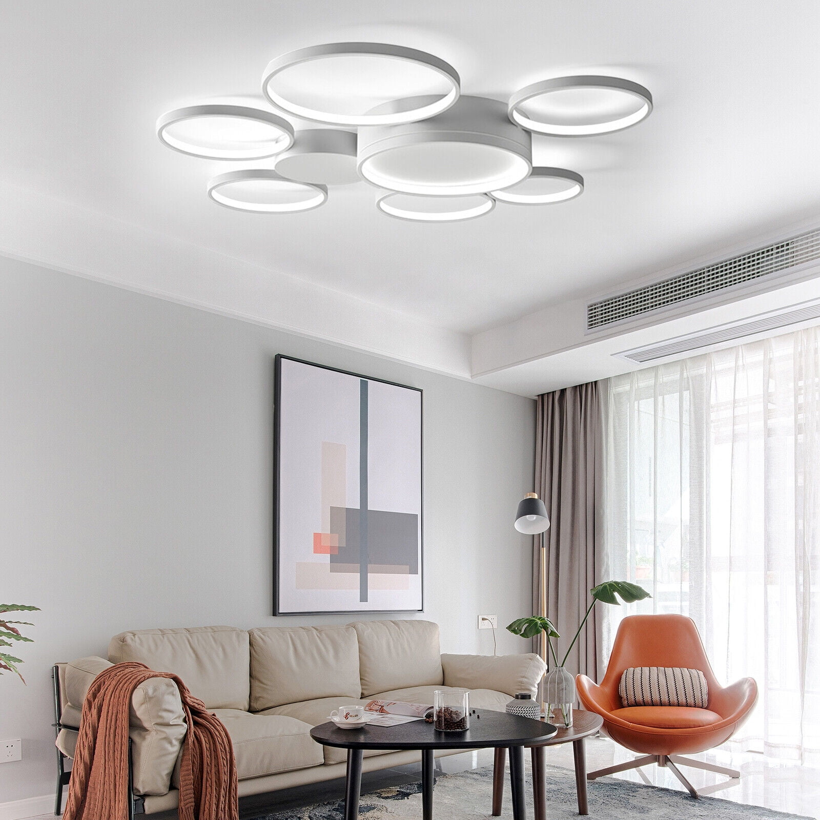7 Rings Pendant Lamp LED Ceiling Light Room Decor Lamp Dimmable ...